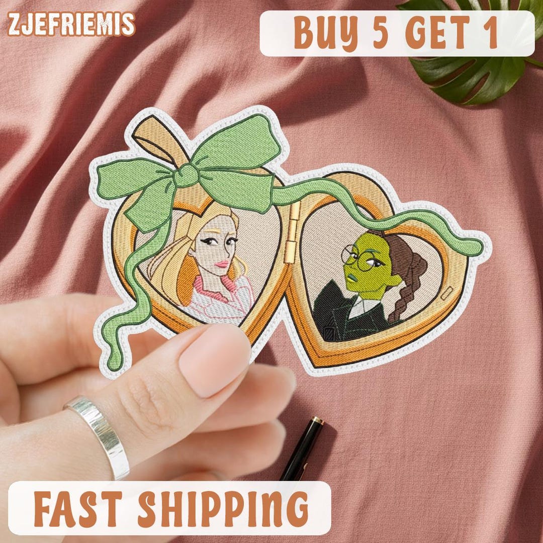 Wicked Musical Glinda Elphaba Heart Locket Embroidered Patches ...