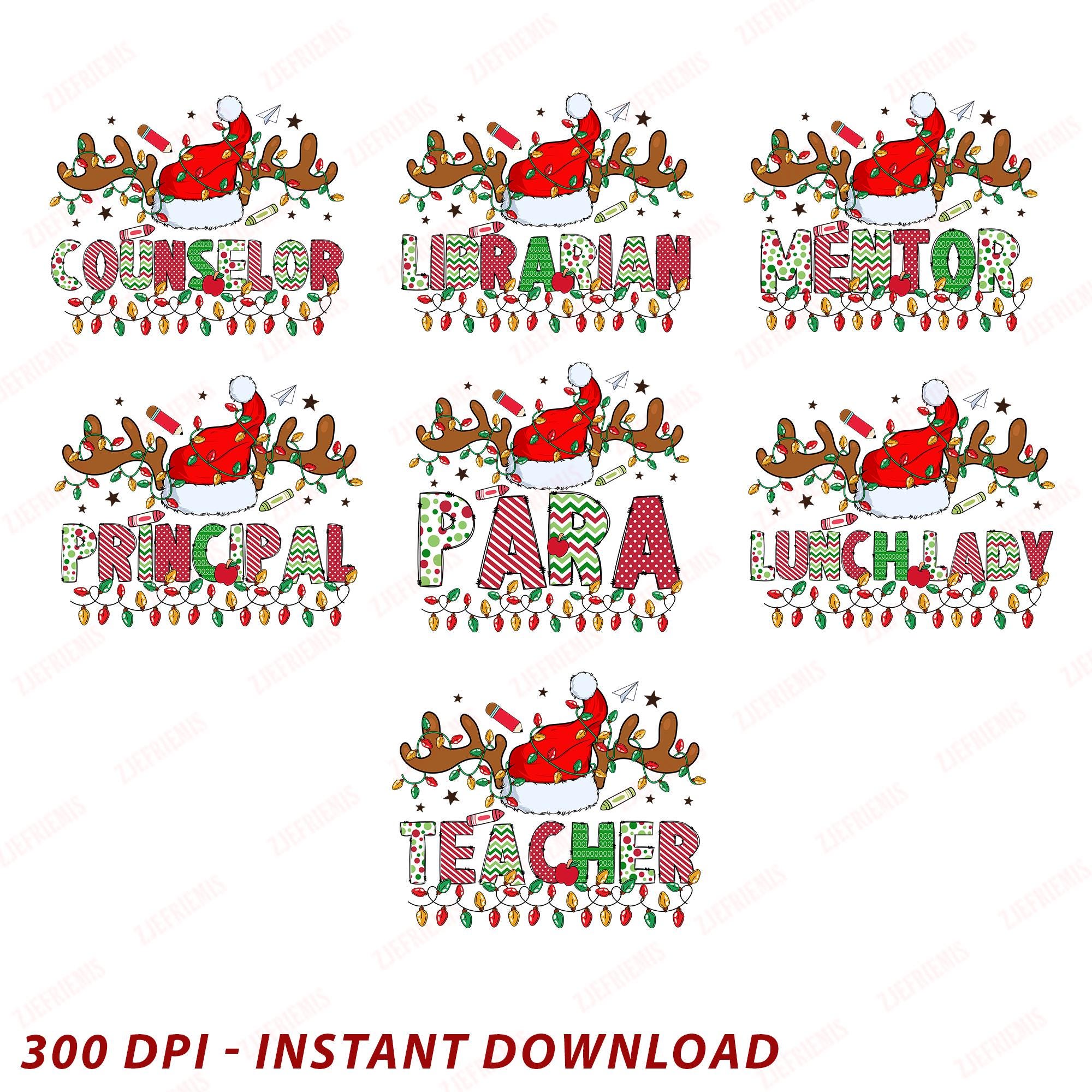 Christmas Teacher Reindeer Bundle Png, Christmas Librarian Png, Teacher ...