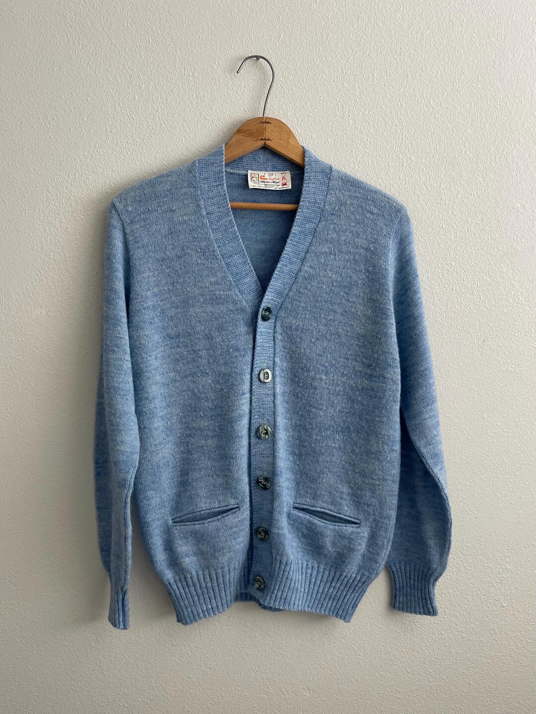 1960s 1970s Cooper Shag Rag Cardigan Sweater Mohair Orlon Acrylic Blue ...