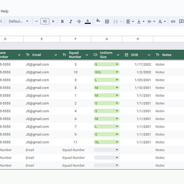 Team Roster Template - Etsy