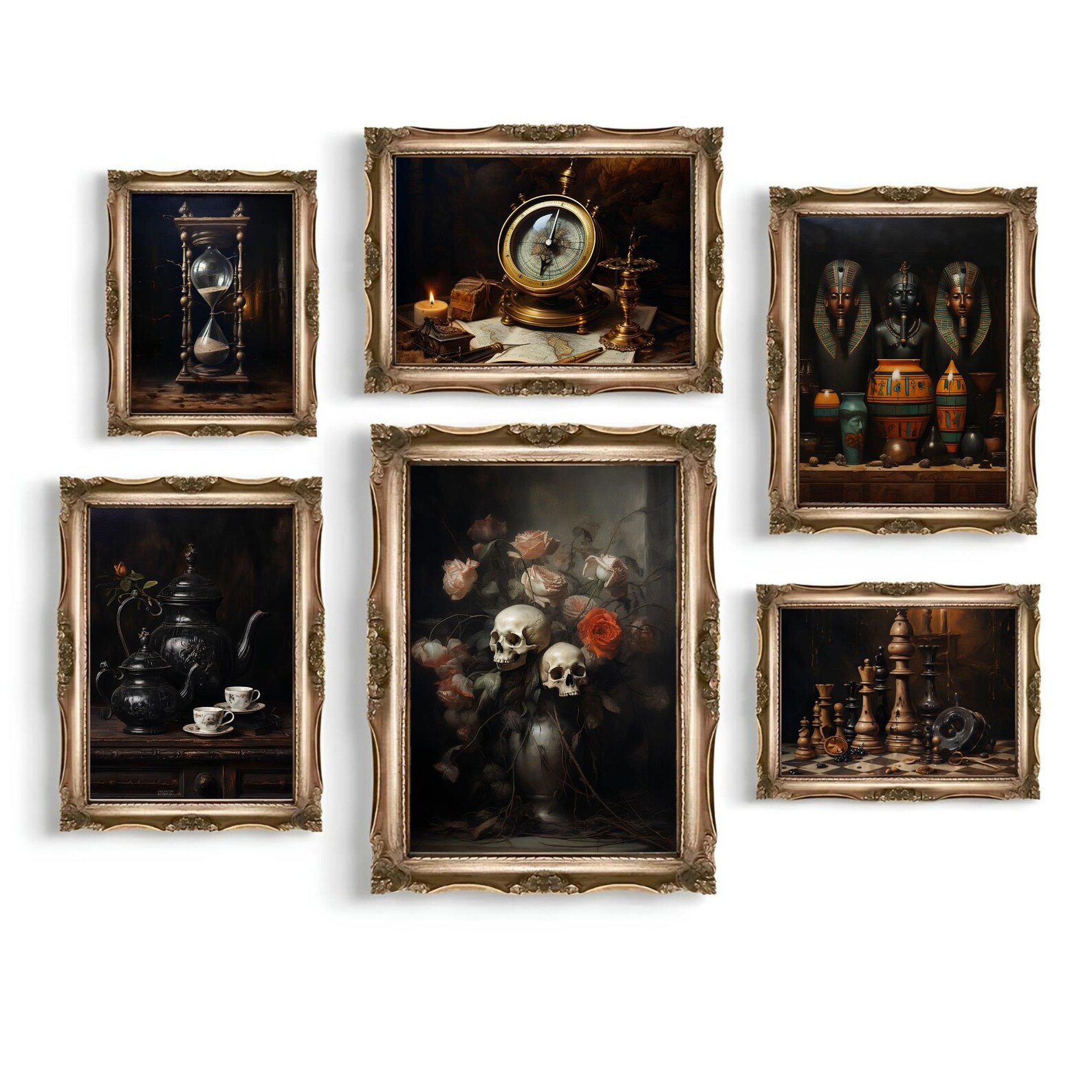 Set of 6 Dark Academia Prints, Vintage Goth Gallery Wall Set, Floral ...