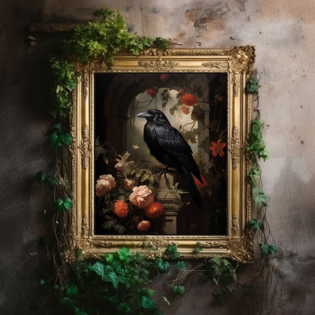 Victorian Raven, Vintage Gothic Poster, Macabre Aesthetic Print, Dark ...
