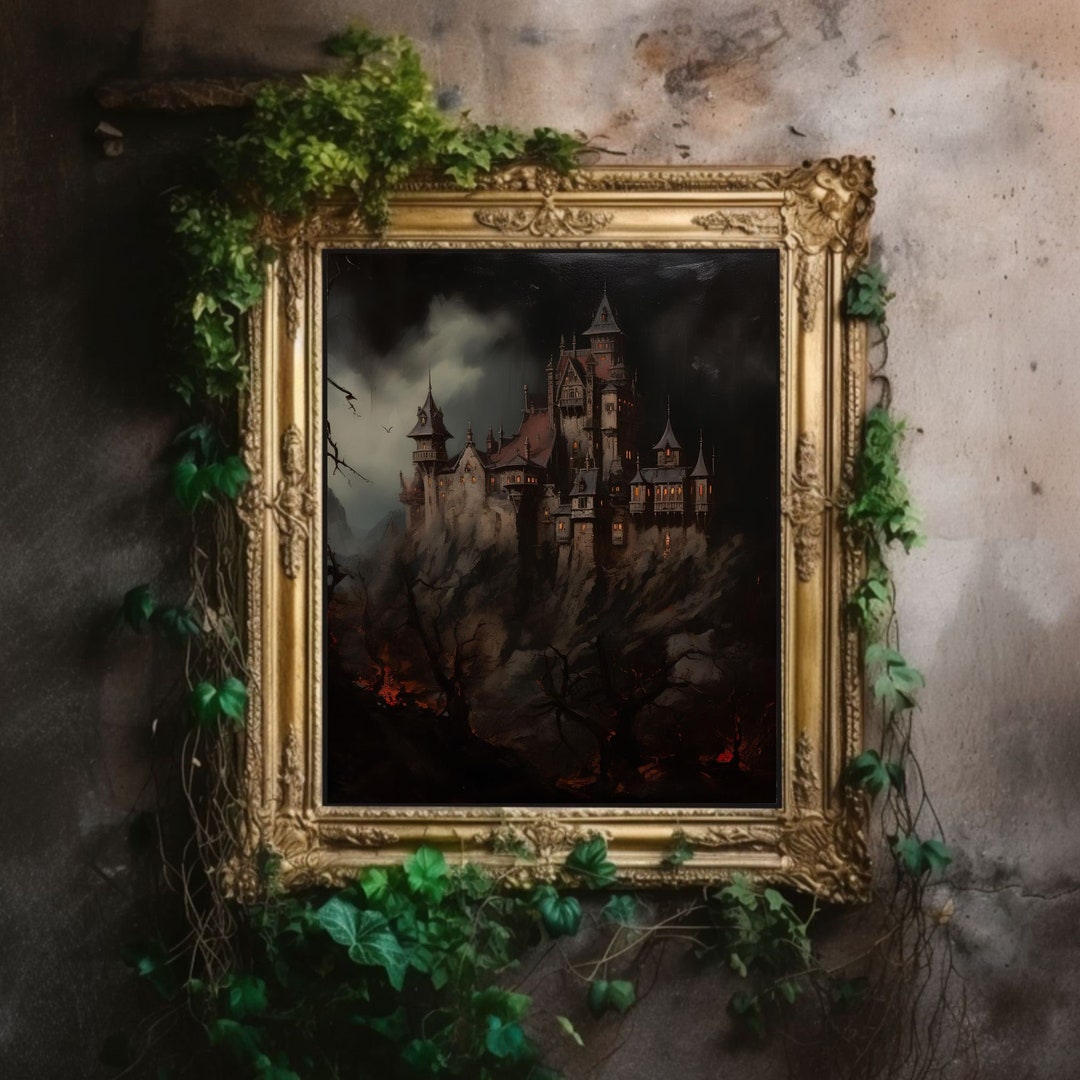 Medieval Castle, Dracula Castle, Oil Painting Printable Wall Art, Dark ...