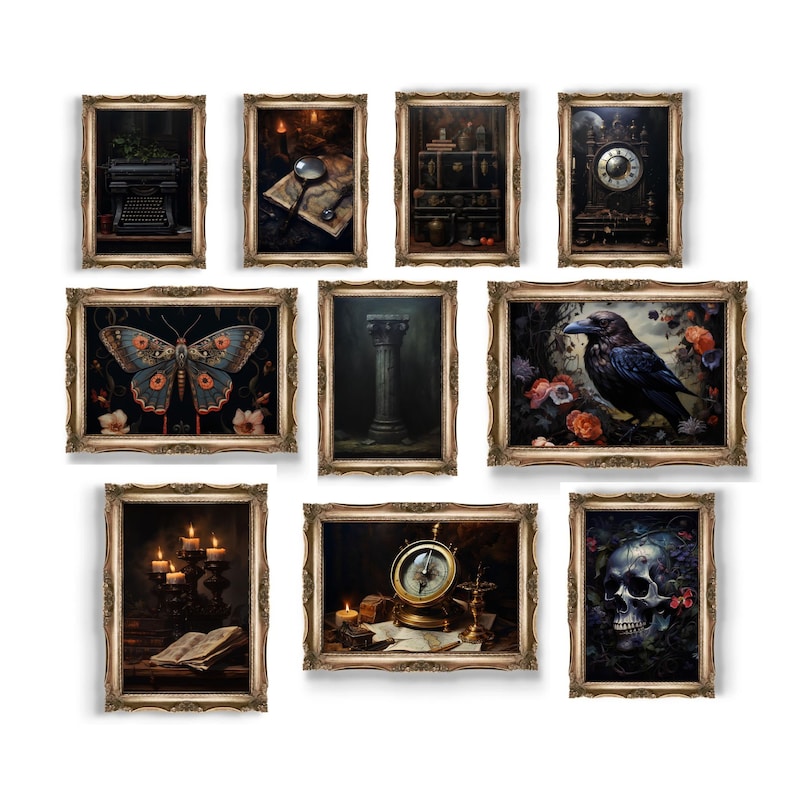 Set of 10 Dark Academia Gallery Wall Set, Vintage Goth, Floral ...