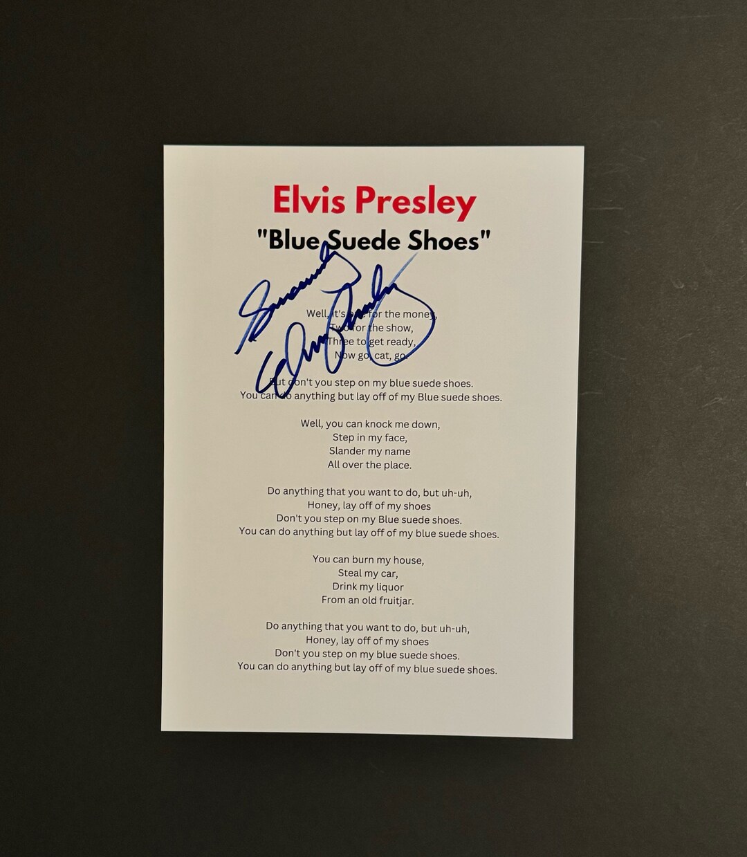 Elvis Presley Blue Suede Shoes A4 Autographed Lyric Sheet - Etsy