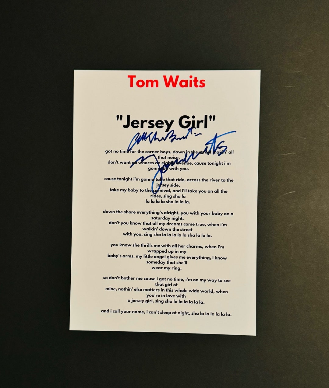 Tom Waits Jersey Girl A4 Autographed Lyric Sheet - Etsy