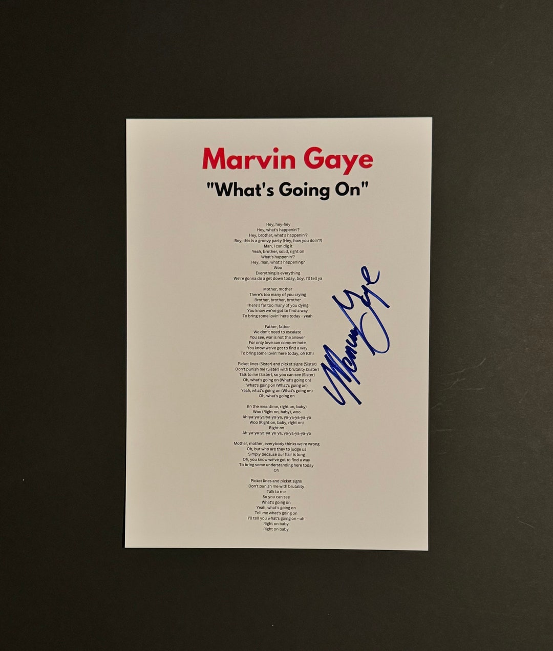 Marvin Gaye What's Going on A4 Autographed Lyric Sheet - Etsy