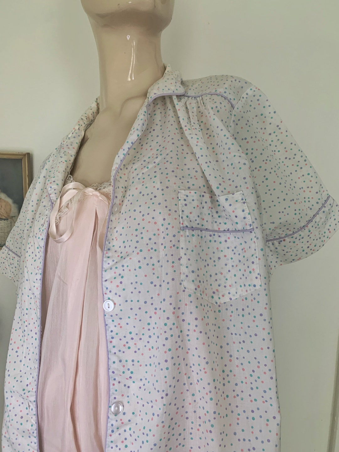 Vintage Housecoat, Pastel Polka Dot Nighty, Large - Etsy