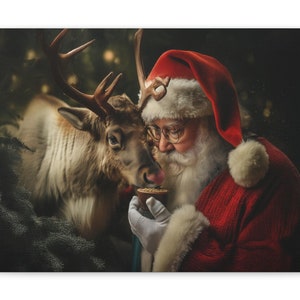 Christmas Eve Magic / Santa Feeding Rudolph / Christmas Decor / Matte ...