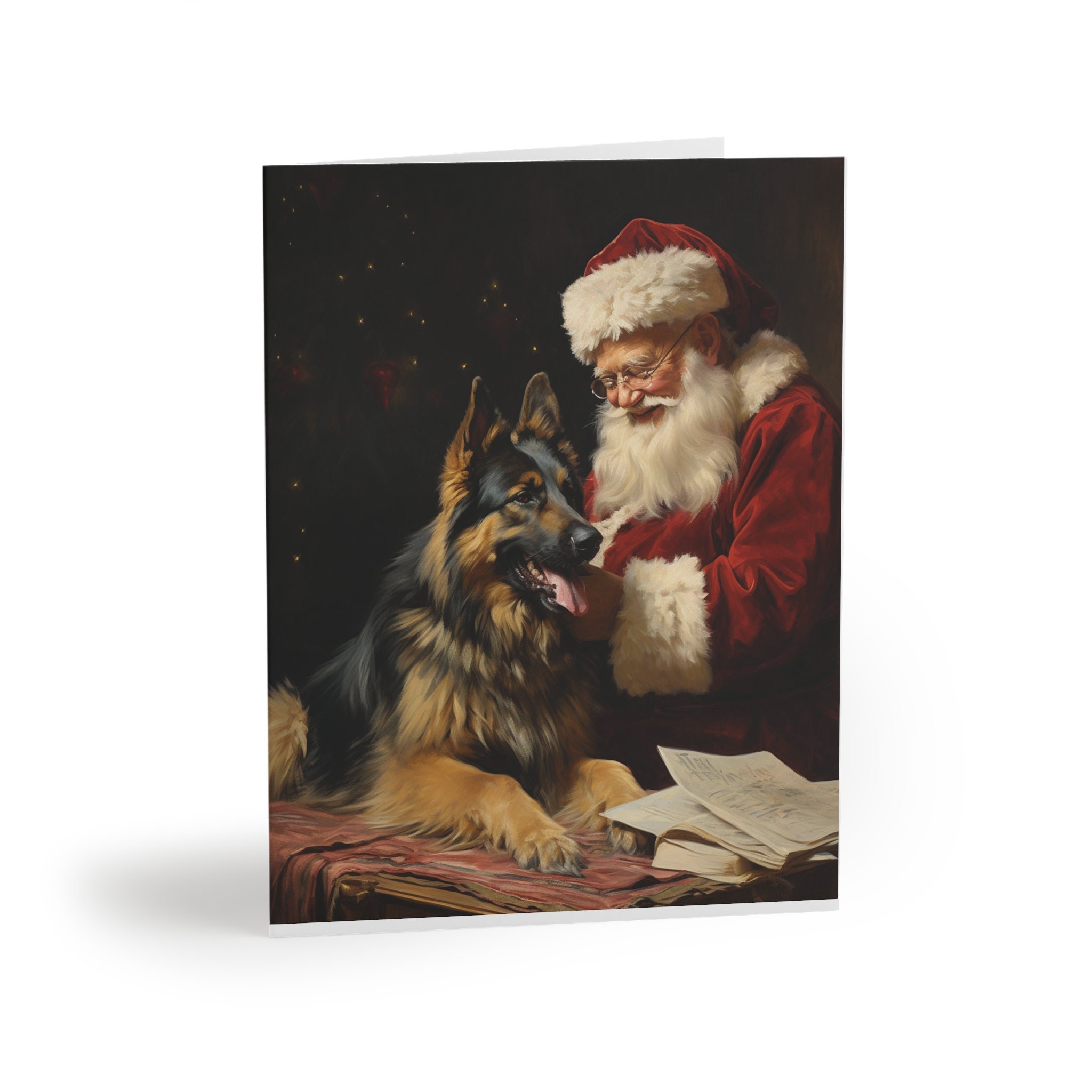 Charming Santa Claus With German Shepherd Making Christmas List Cards ...