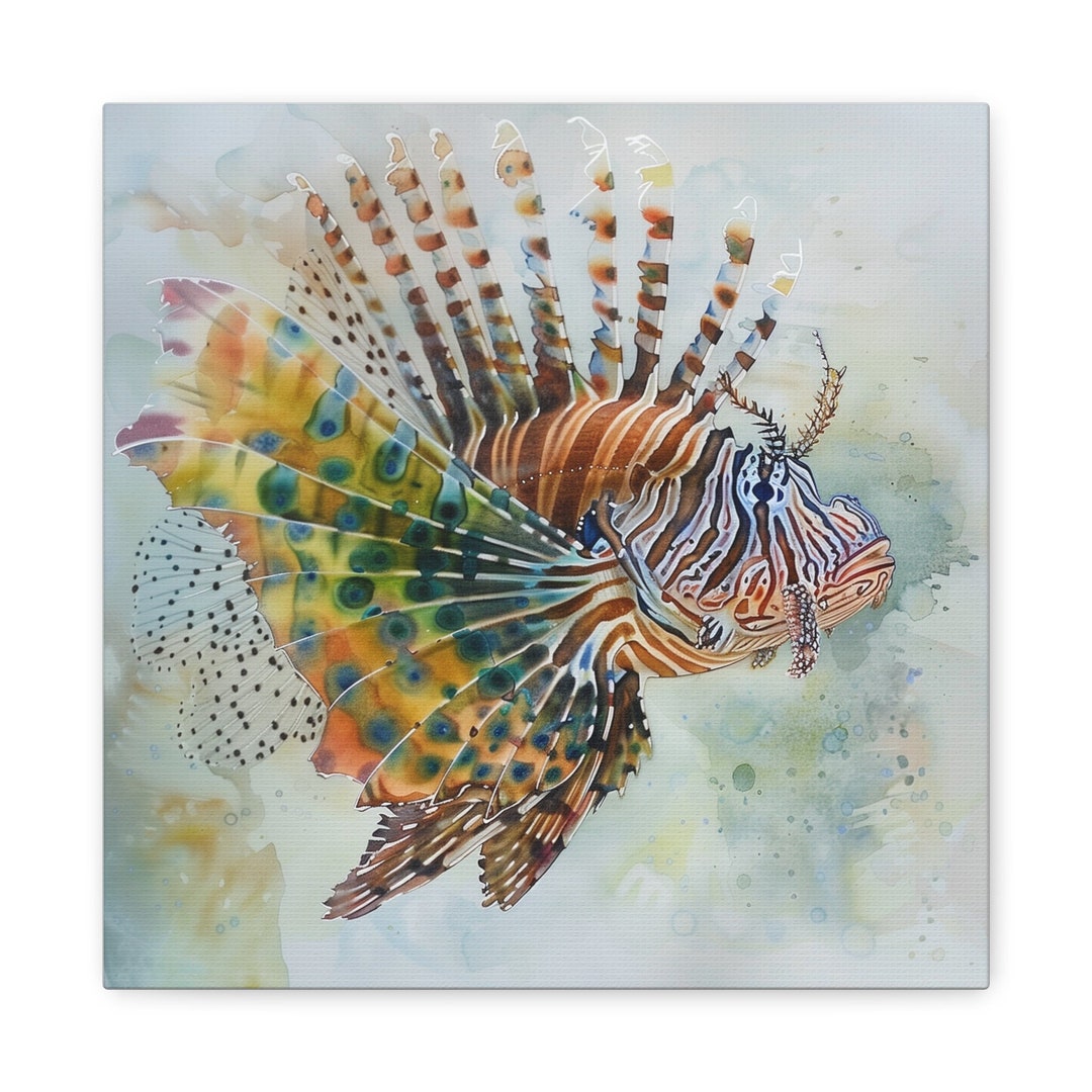 Lionfish Watercolors, Ocean Wall Artwork With Browns, Yellow, Hints of ...