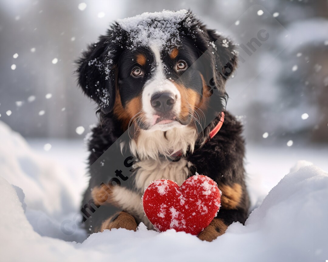 Valentine's Day Berner Puppy Prints: High-quality Digital Art for Dog ...