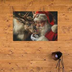 Christmas Eve Magic / Santa Feeding Rudolph / Christmas Decor / Matte ...