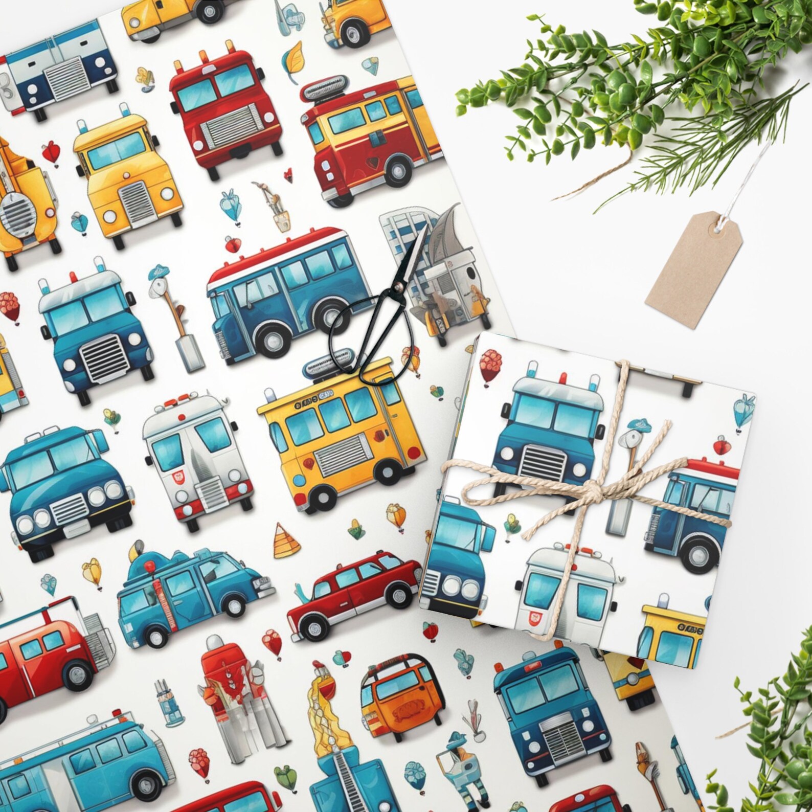 Firetruck Fireman Gift Wrapping Paper, Christmas Wrapping Paper ...