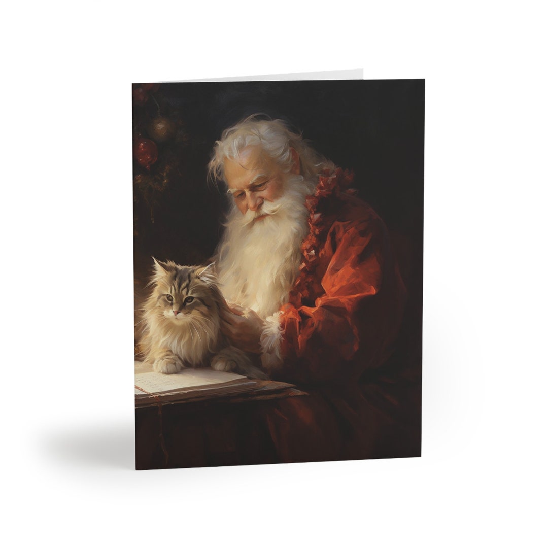 Maine Coon Cat Christmas Card Festive Santa With Wish List . 8, 16, and ...