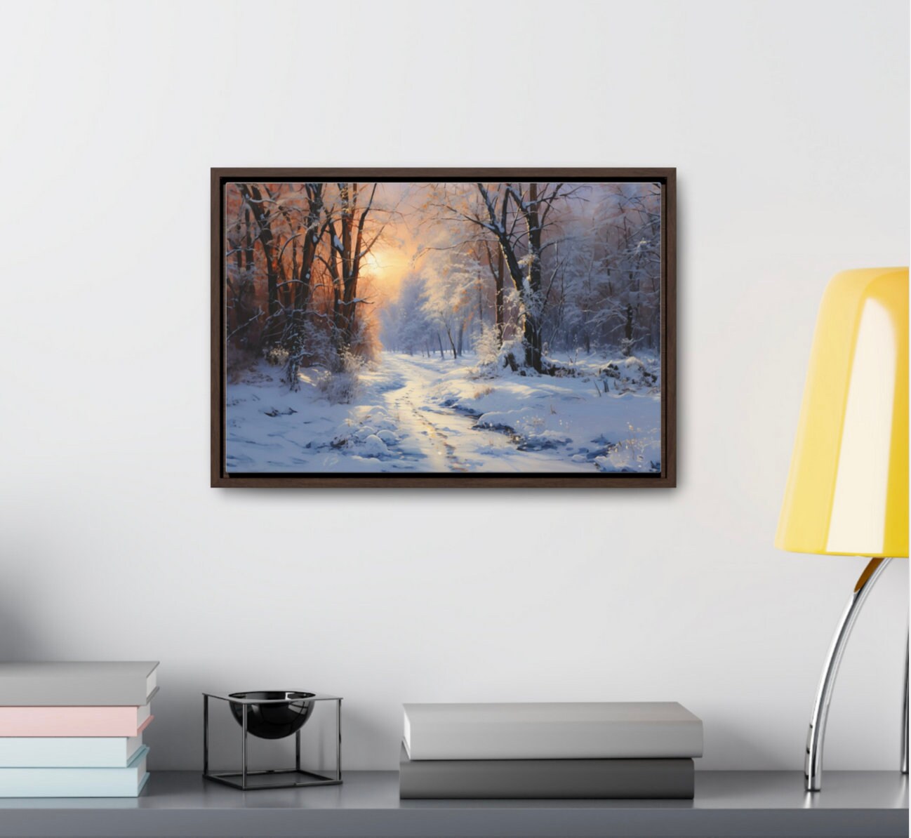 Framed Wall Art of Landscape and Nature Canvas, First Winter Snowfall ...