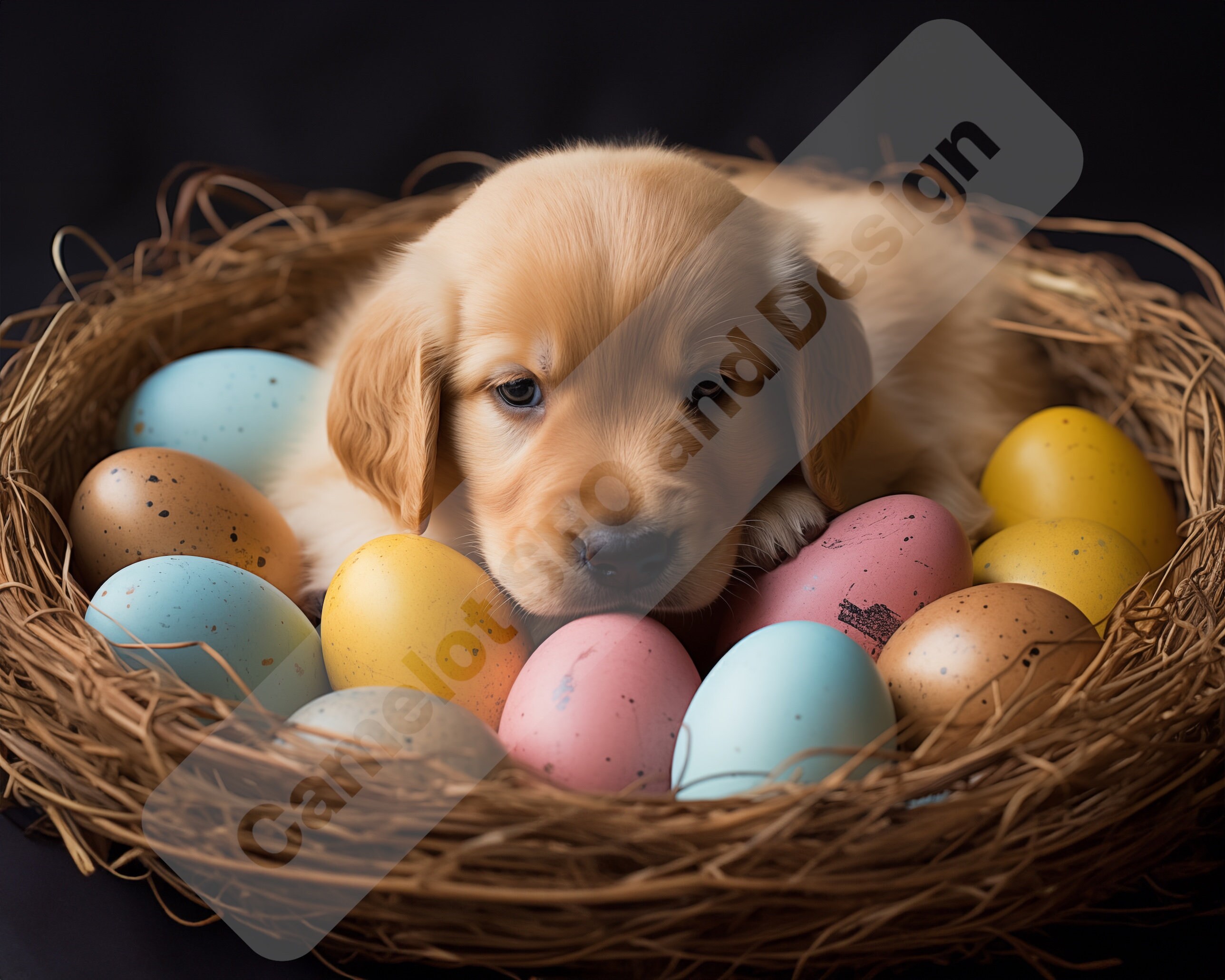 Golden Retriever Puppy Easter Eggs in a Basket Jpg, (digital Download ...