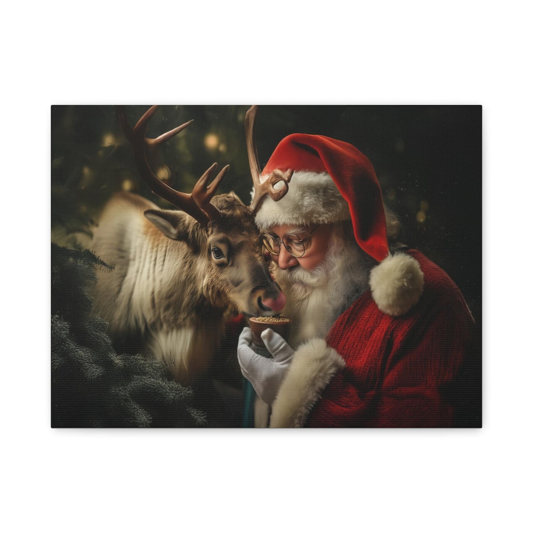 Christmas Eve Magic / Santa Feeding Rudolph / Christmas Decor / Matte ...
