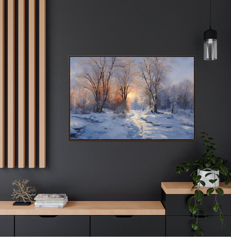 Framed Wall Art of Landscape and Nature Canvas, First Winter Snowfall ...