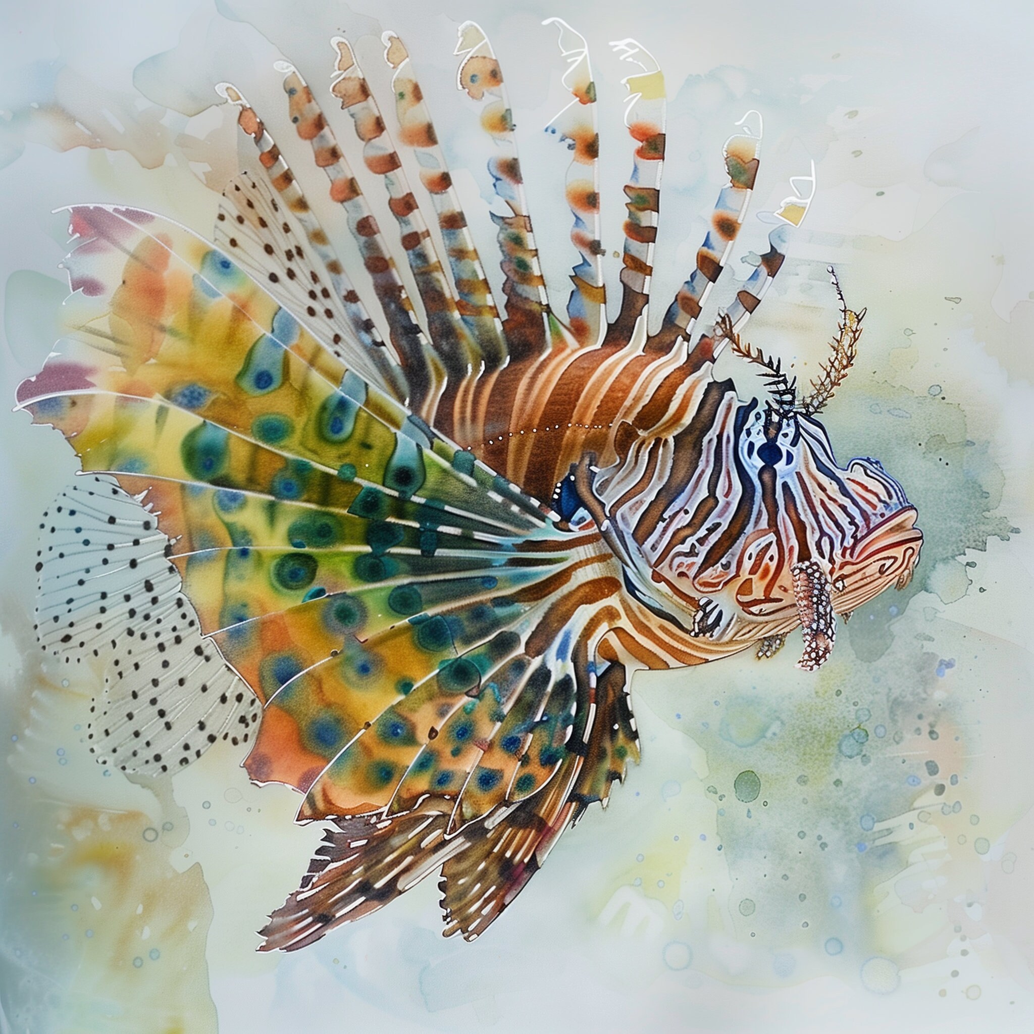 Digital Download Lionfish in Watercolors, 1:1 Ratio. Print Mugs, Canvas ...