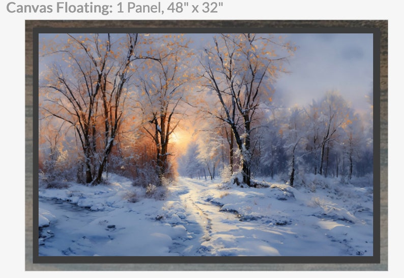 Framed Wall Art of Landscape and Nature Canvas, First Winter Snowfall Entitled, pathway Home ...