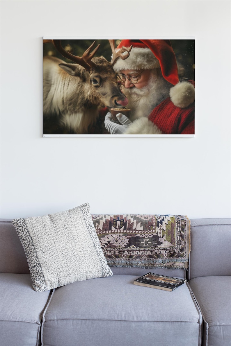 Festive Christmas Decor Santa Feeding Rudolph Portrait Free Shipping ...