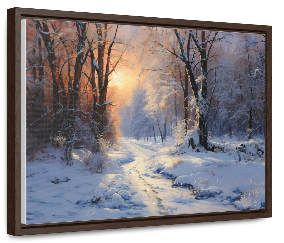 Framed Wall Art of Landscape and Nature Canvas, First Winter Snowfall ...