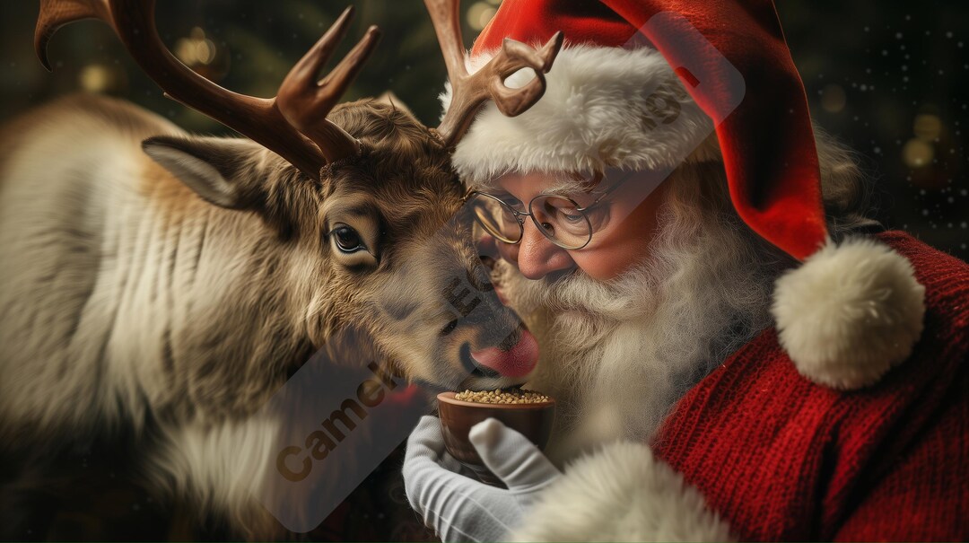 Festive Christmas Decor Santa Feeding Rudolph Portrait Free Shipping ...
