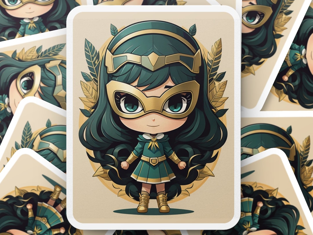Cute Chibi Superhero Girl Sticker, Cartoon Character Decal, Retro ...