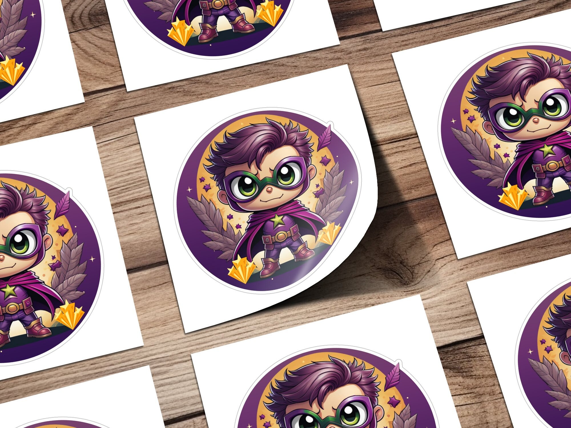 Cute Superhero Boy Sticker, Purple Outfit, Kids Sticker, Cartoon Hero ...