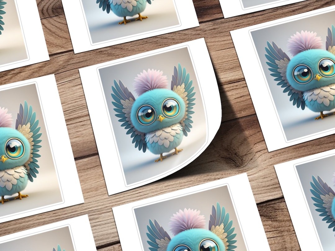 Cute Blue Owl Sticker, Kawaii Bird Decal, Adorable Animal Art, Big Eyes ...