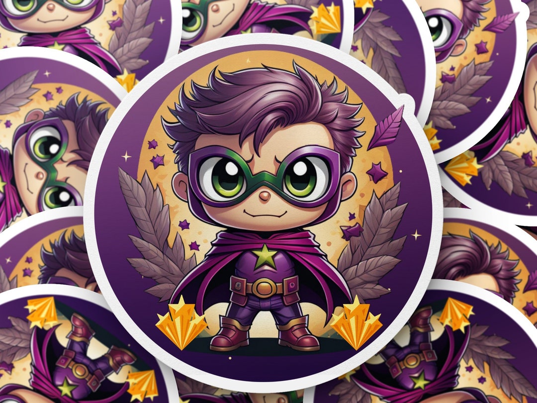 Cute Superhero Boy Sticker, Purple Outfit, Kids Sticker, Cartoon Hero ...
