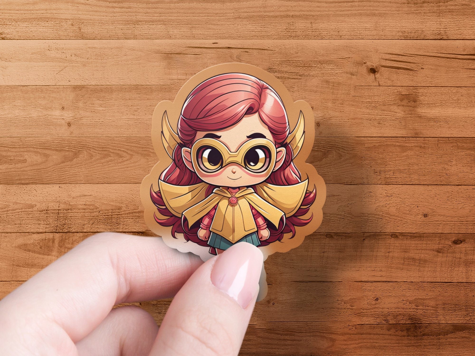 Cute Superhero Girl Sticker, Cartoon Character Decal, Kids Fun Sticker ...