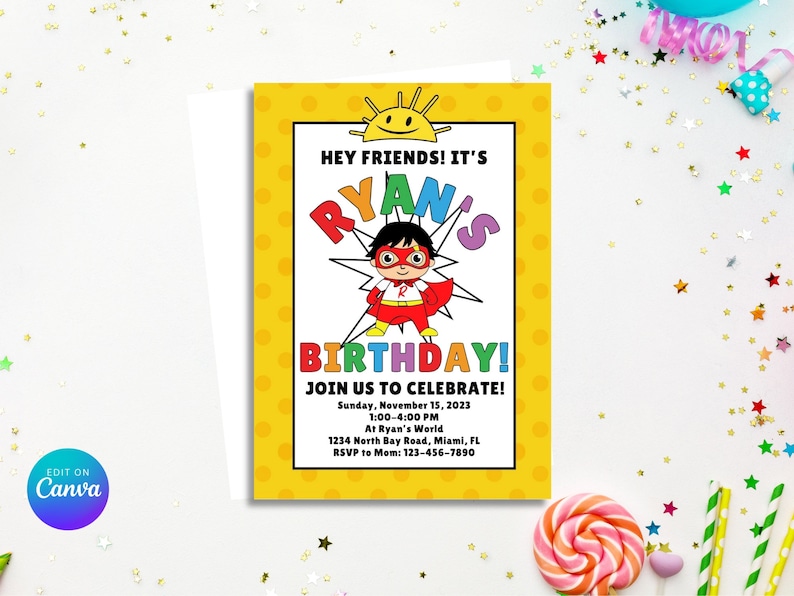 Ryan's World Birthday Digital Invitation - Etsy