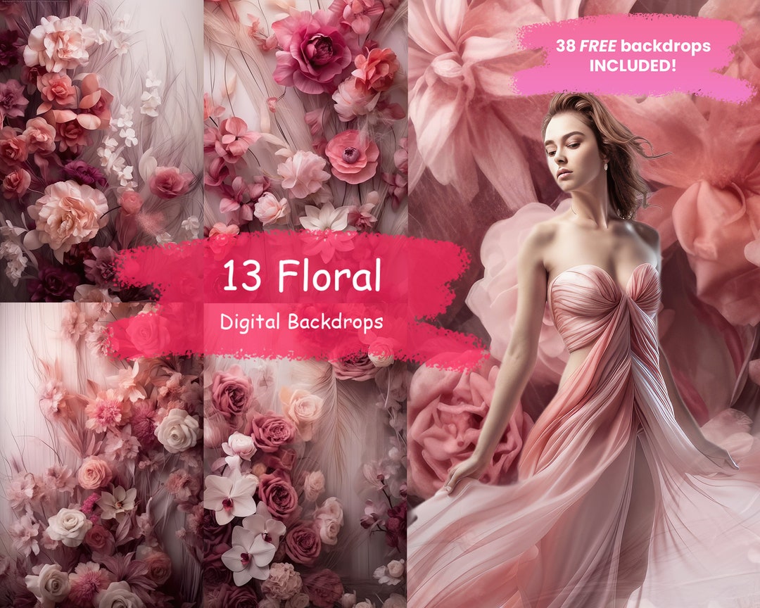 13 Magenta Fine Art Floral Digital Backdrops Photoshop Digital ...