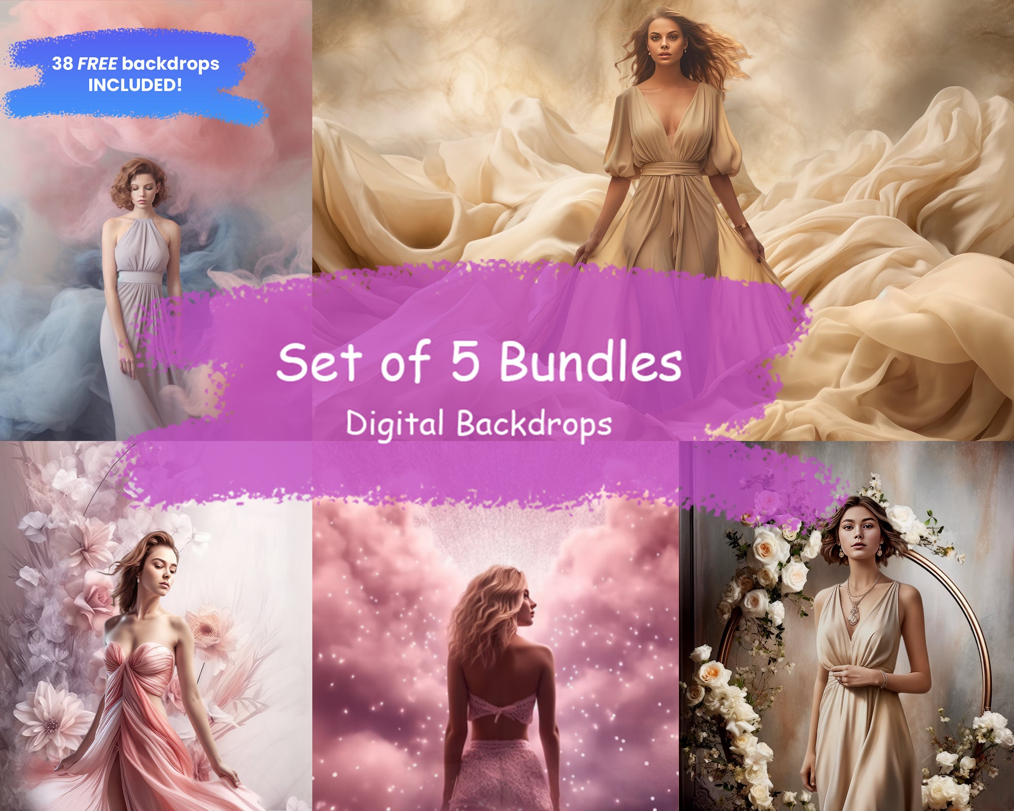 62 Deluxe Bundle Digital Backdrops in This Set of 5 Bundles Maternity ...