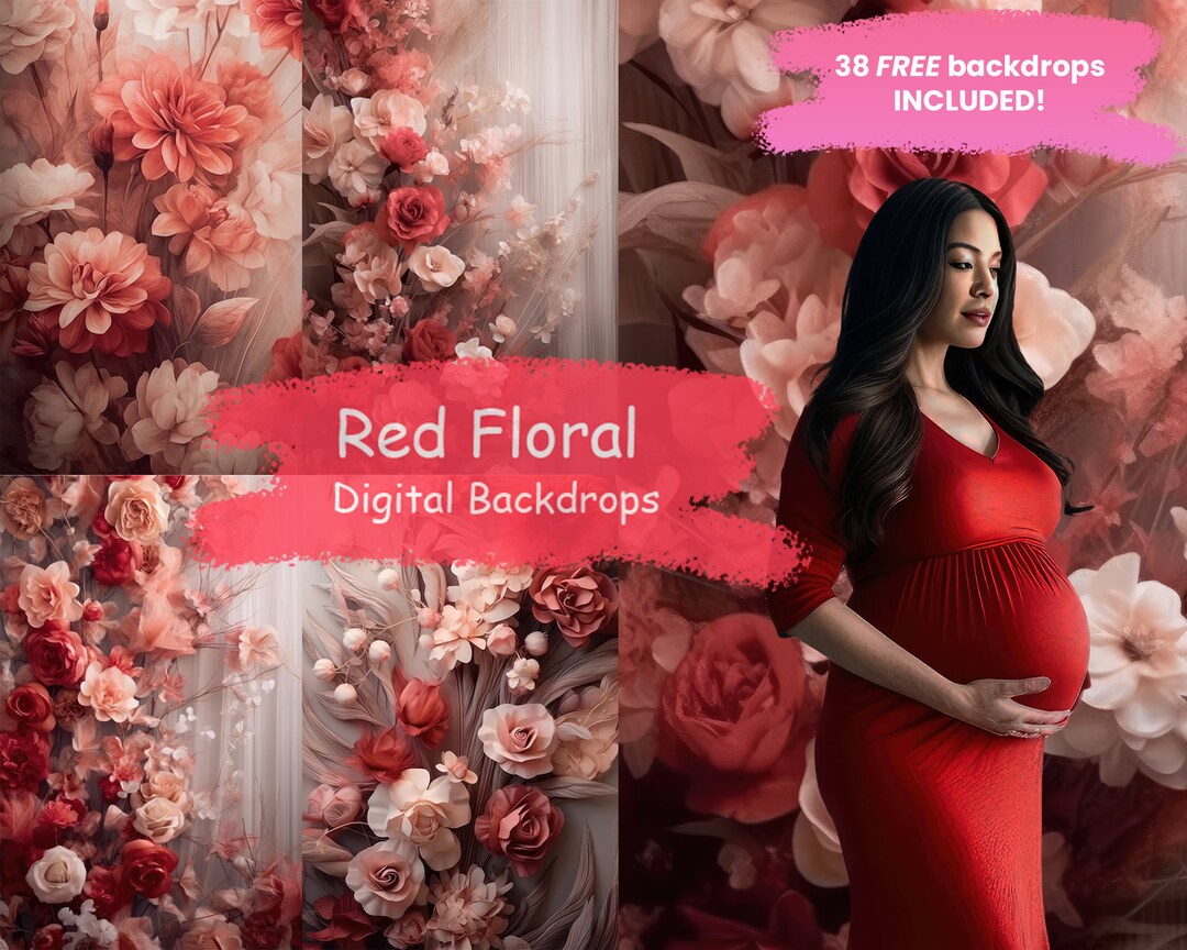 15 Red Floral Digital Backdrops Soft Red Floral Backdrops Maternity ...