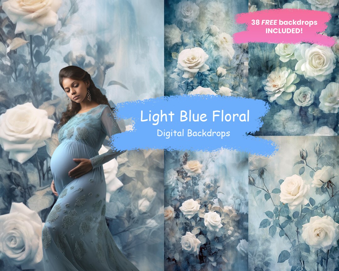 13 Light Blue Themed Floral Backdrops, Photography Digital Backdrops ...