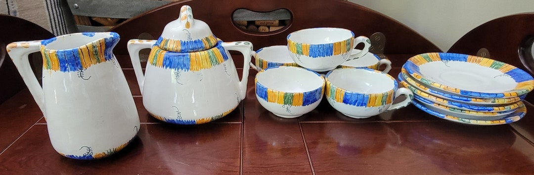 Handpainted Artisan Created Vintage Coffee or Tea Set, Made in Spain - Etsy