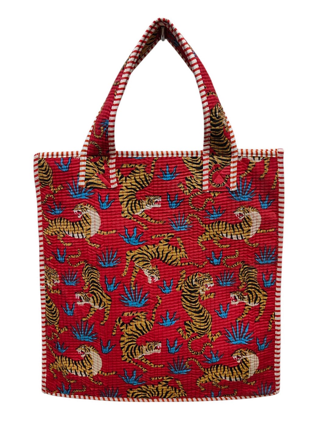 Quilted Block Print Cotton Tote Bag: Large Reusable Shopping Bag - Etsy