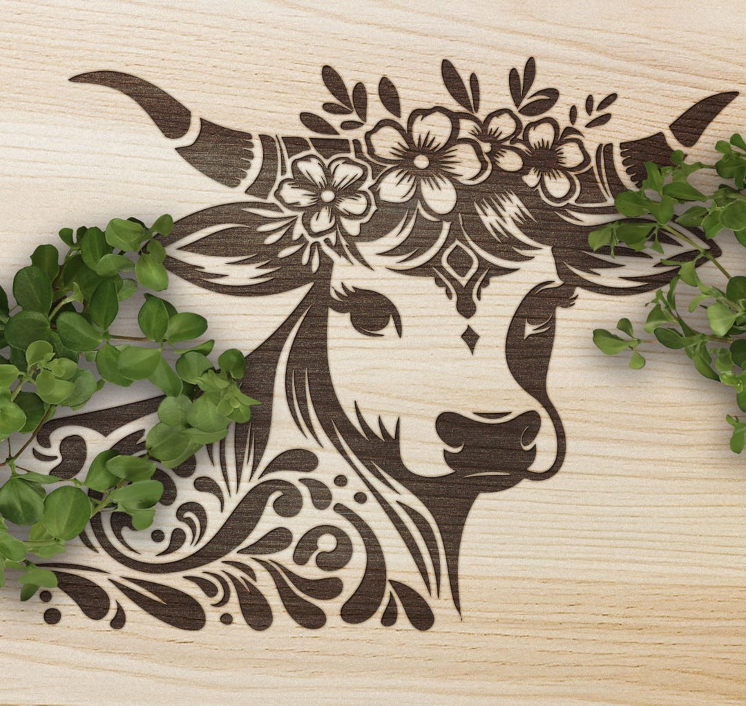 Cow SVG, Floral Cow Vector Design for Cutting Machines, Cow PDF, Cute ...