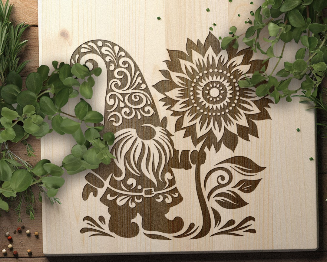 Gnome With Sunflower SVG, Flower Gnome SVG, Gnome Vector Design for ...