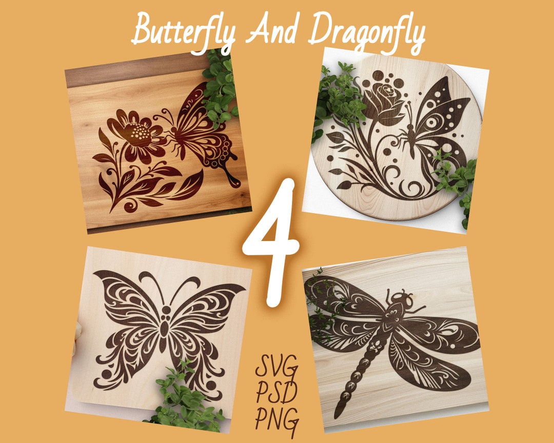 Butterfly and Dragonfly SVG Bundle, Butterfly SVG Set, Butterfly Laser ...