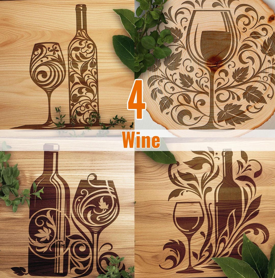 Wine SVG Bundle, Wine Glass SVG, Wine Design SVG Set, Laser Engraving ...