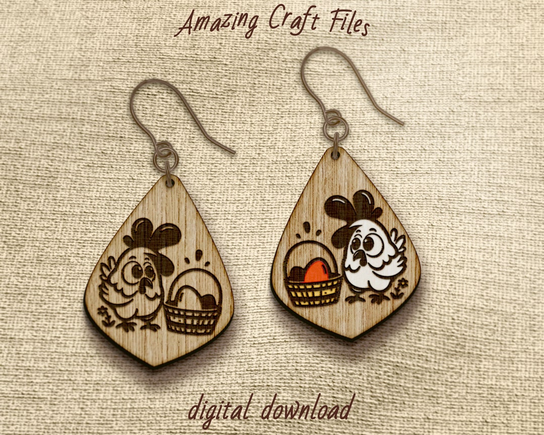 Funny Chicken Earring SVG, Easter Chicken Laser Engraved File, Funny ...