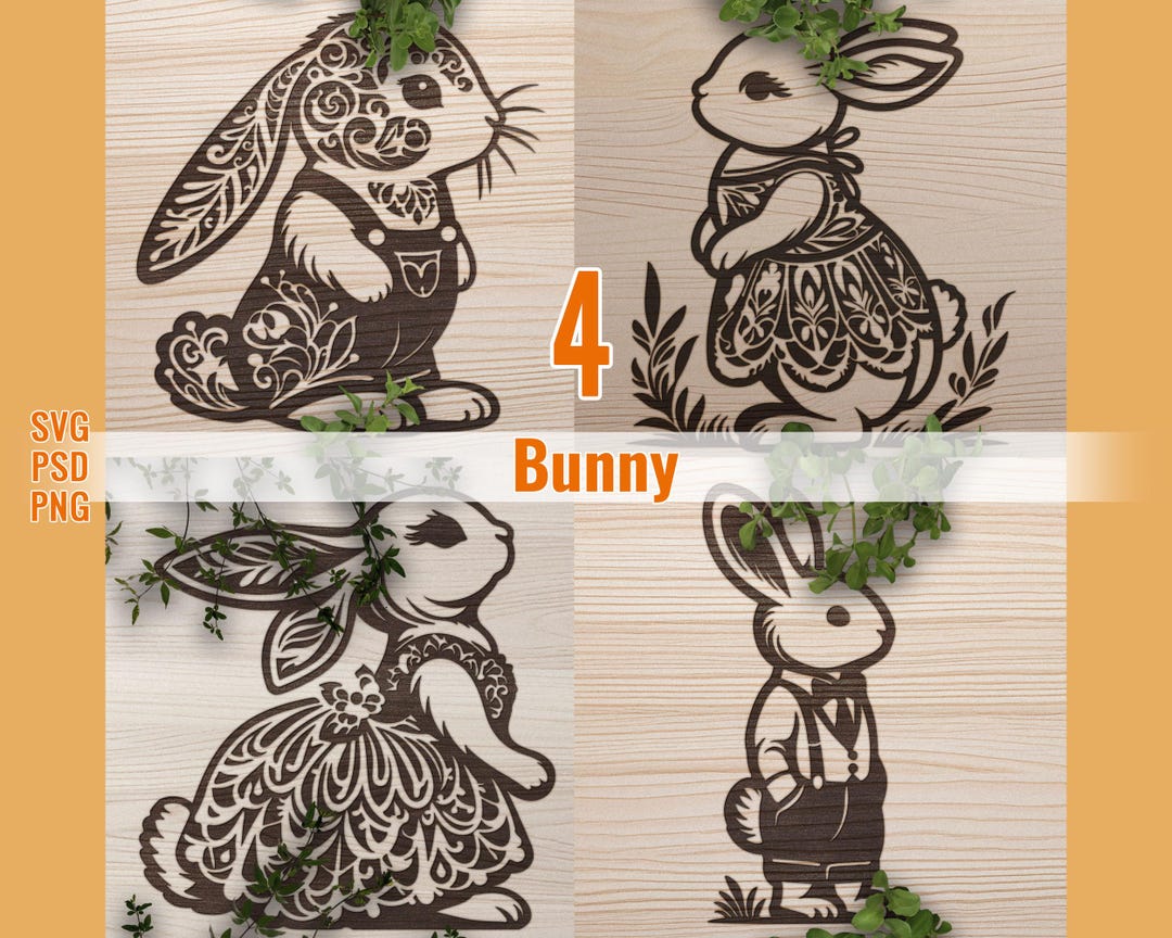 Bunny SVG Bundle, Rabbit SVG Set, Easter Laser Engraving Files, Vector ...