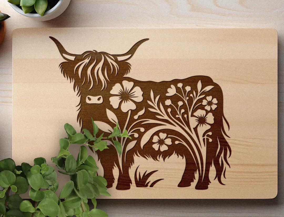 Floral Highland Cow SVG, Laser Engraving Cut Files (SVG, PDF) - Etsy UK