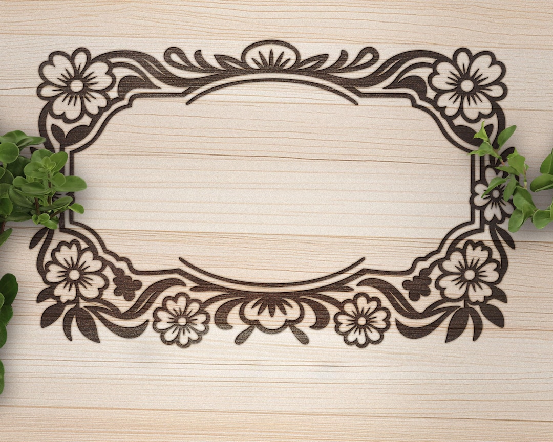 Floral Frame SVG, Flower Laser Engraving SVG, Vector File for Laser Cut ...
