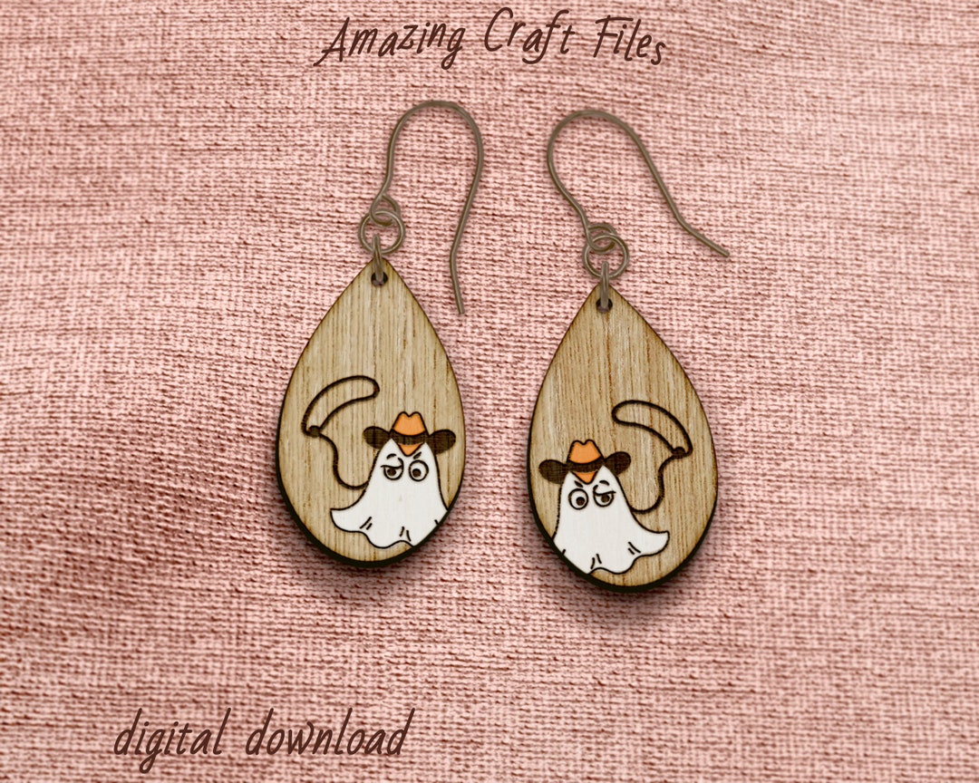 Cowboy Ghost Earring SVG, Cute Western Ghost Laser Engraved File ...