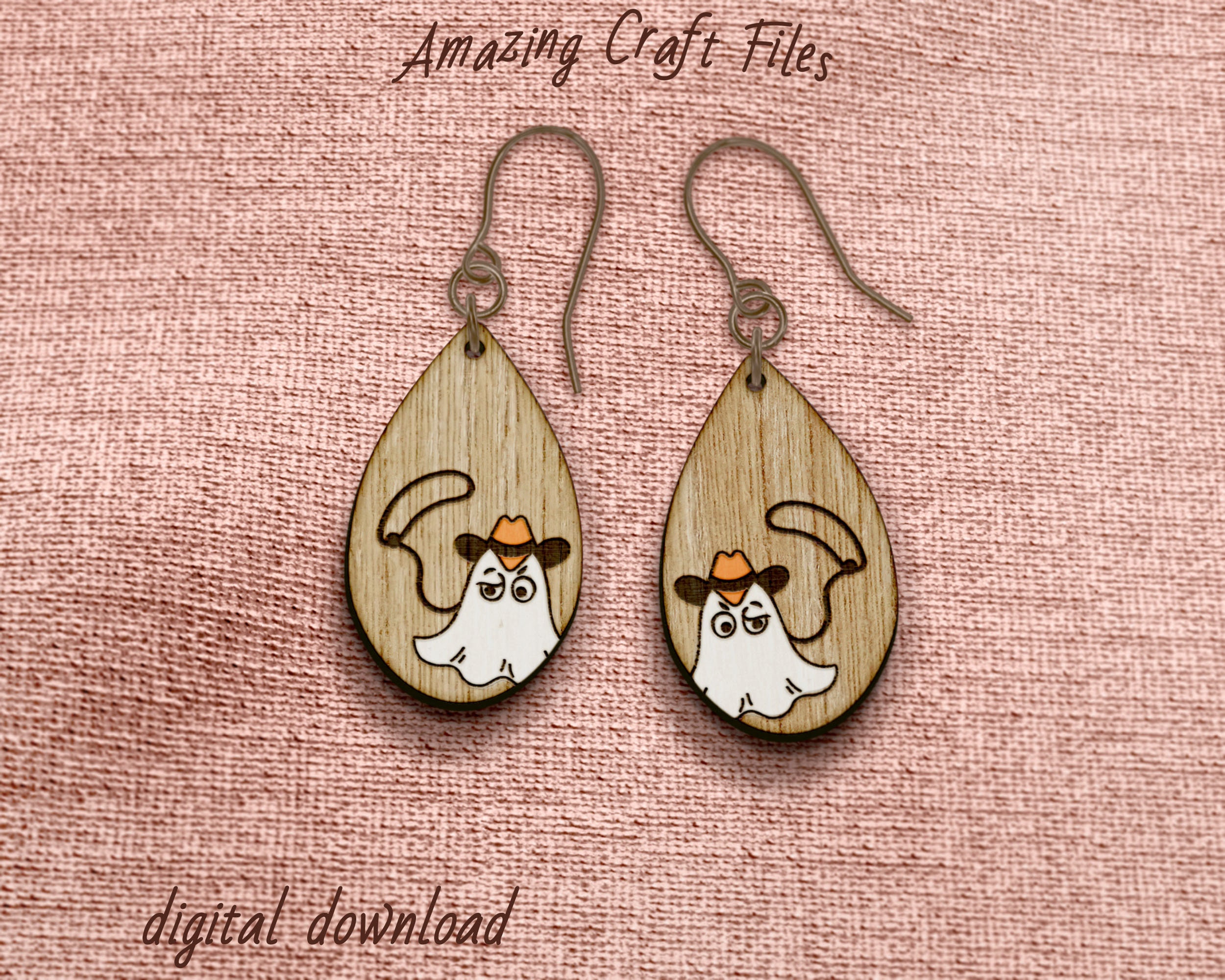 Cowboy Ghost Earring SVG Cute Western Ghost Laser Engraved - Etsy